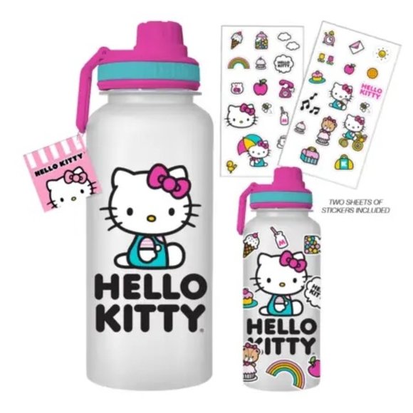 Sanrio | Dining | Hello Kitty 32oz Twist Spout Clear Plastic Bottle W Sticker Set | Poshmark
